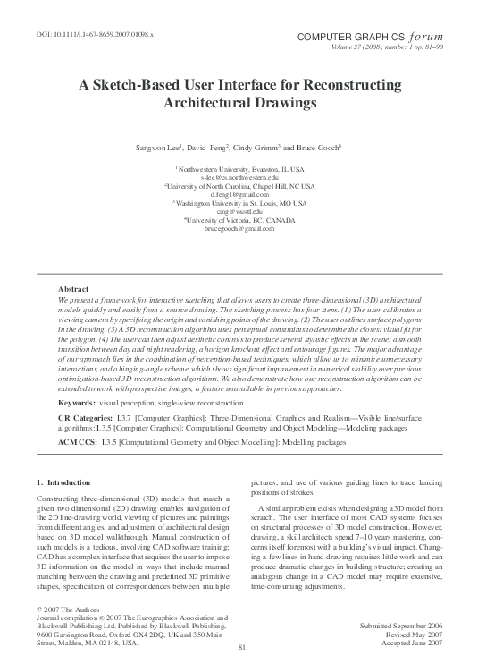 (PDF) A Sketch-Based User Interface for Reconstructing Architectural Drawings