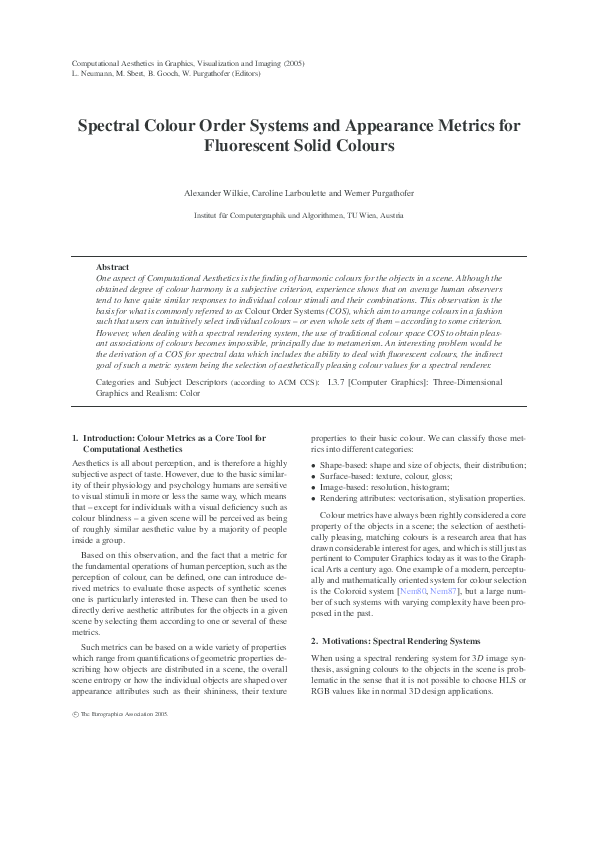 (PDF) Spectral colour order systems and appearance metrics for ...