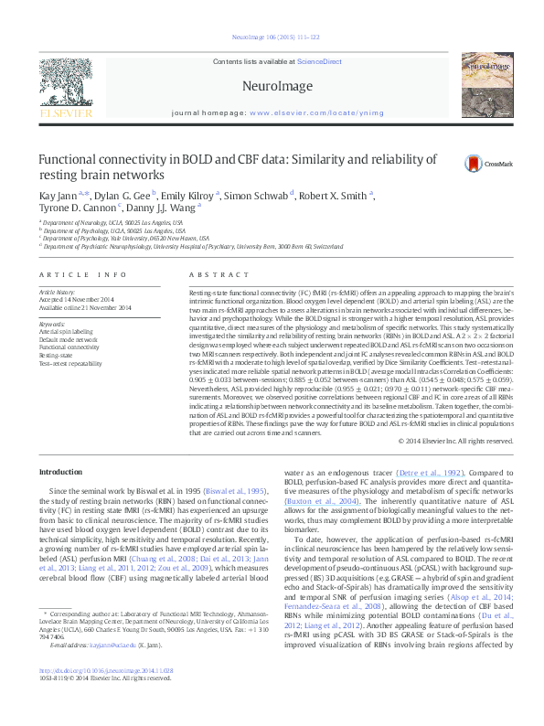 (PDF) Functional connectivity in BOLD and CBF data: Similarity and reliability of resting brain ...