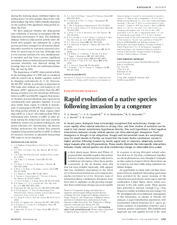 (PDF) Rapid evolution of a native species following invasion by a congener