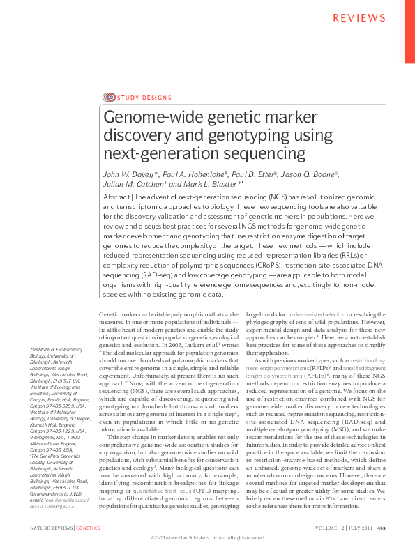 (PDF) Genome-wide genetic marker discovery and genotyping using next-generation sequencing