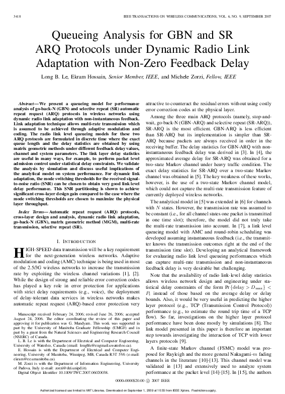 (PDF) Queueing Analysis for GBN and SR ARQ Protocols under Dynamic ...