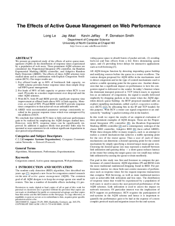 Pdf The Effects Of Active Queue Management On Web Performance