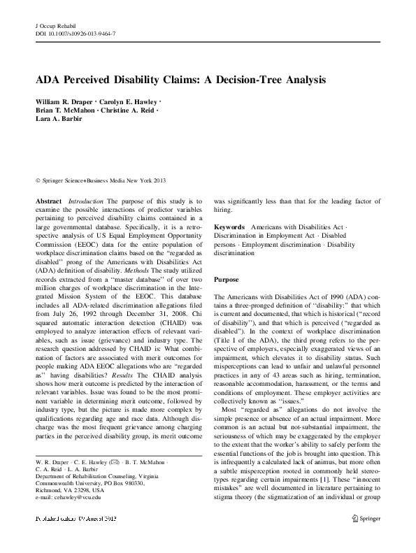 (PDF) ADA Perceived Disability Claims: A Decision-Tree Analysis