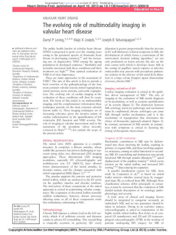 (PDF) The evolving role of multimodality imaging in valvular heart disease