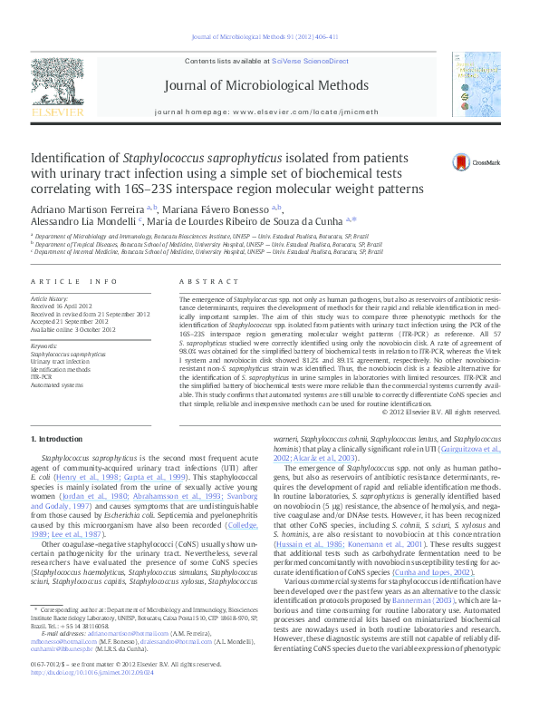 (PDF) Identification of Staphylococcus saprophyticus isolated from ...