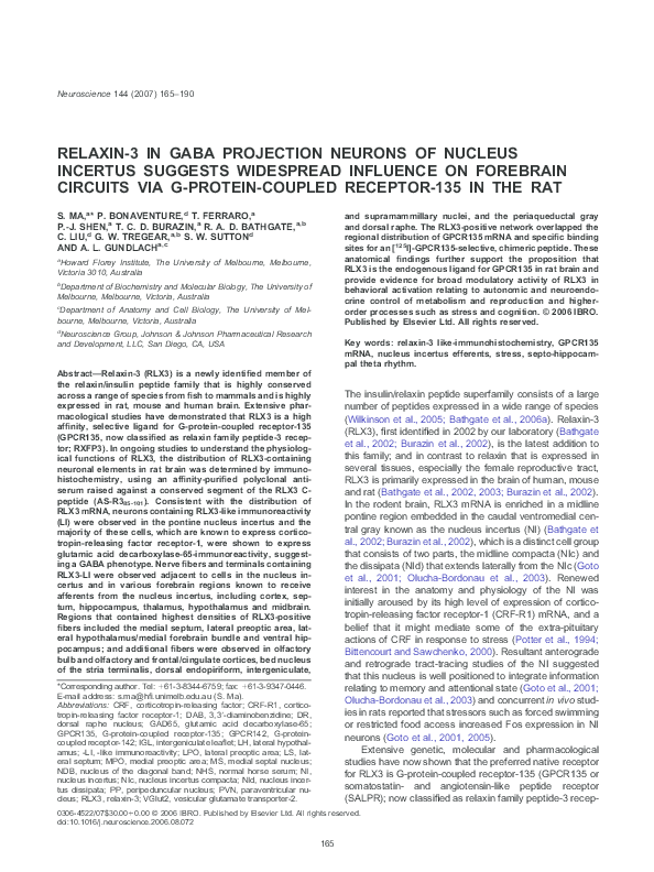 (PDF) Relaxin-3 in GABA projection neurons of nucleus incertus suggests ...