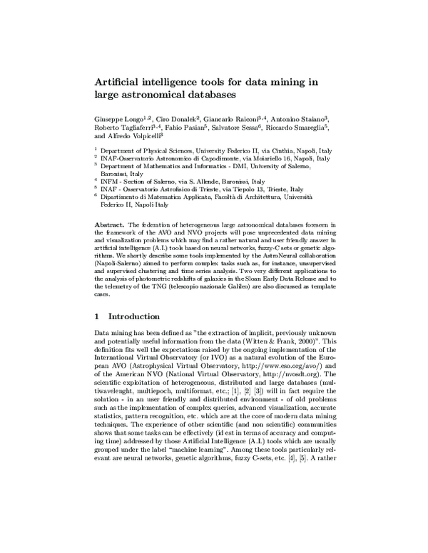 (PDF) Artificial Intelligence Tools for Data Mining in Large Astronomical Databases