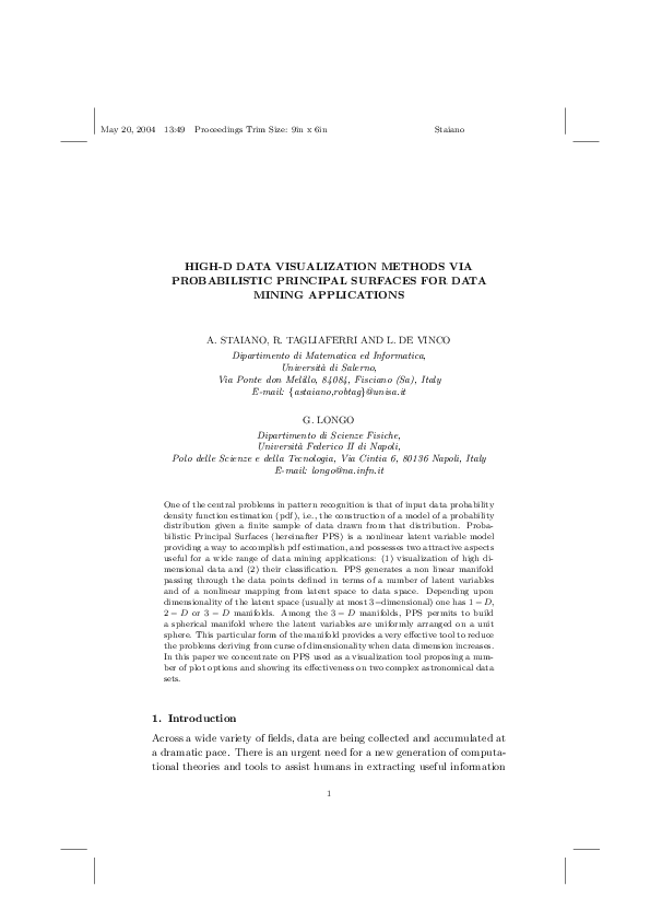 (PDF) HIGH-D DATA VISUALIZATION METHODS VIA PROBABILISTIC PRINCIPAL SURFACES FOR DATA MINING ...