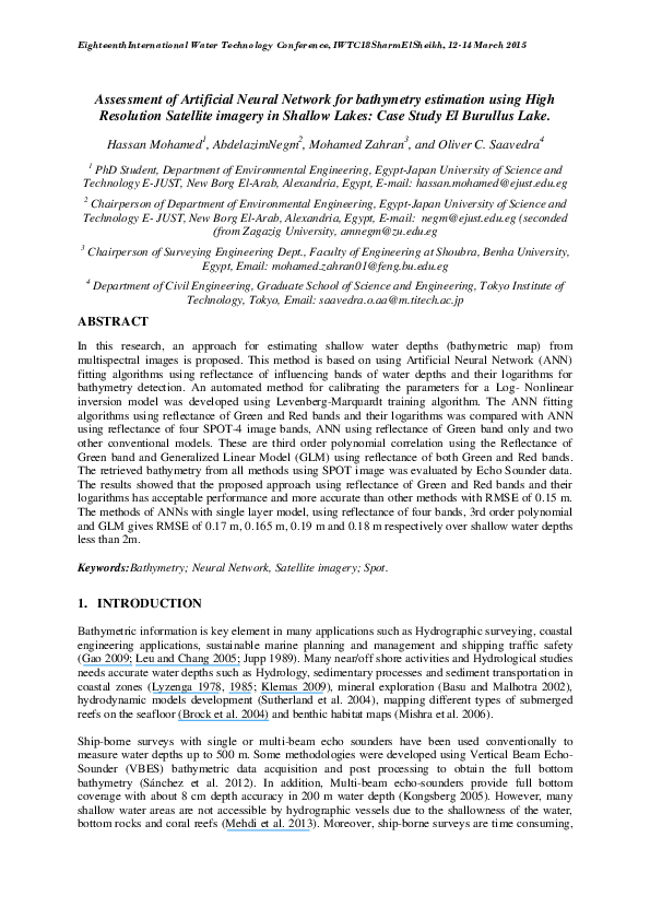 (PDF) Assessment of Artificial Neural Network for bathymetry estimation using High Resolution ...
