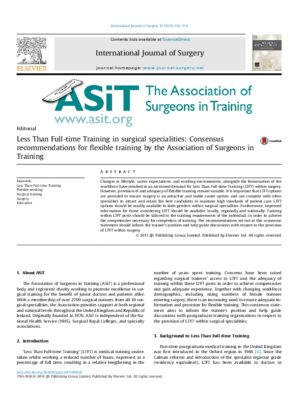 (PDF) Less Than Full-time Training in Surgical Specialities, Consensus ...