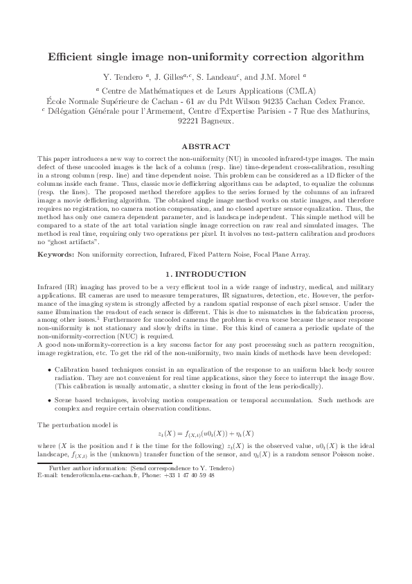 Pdf Efficient Single Image Non Uniformity Correction Algorithm