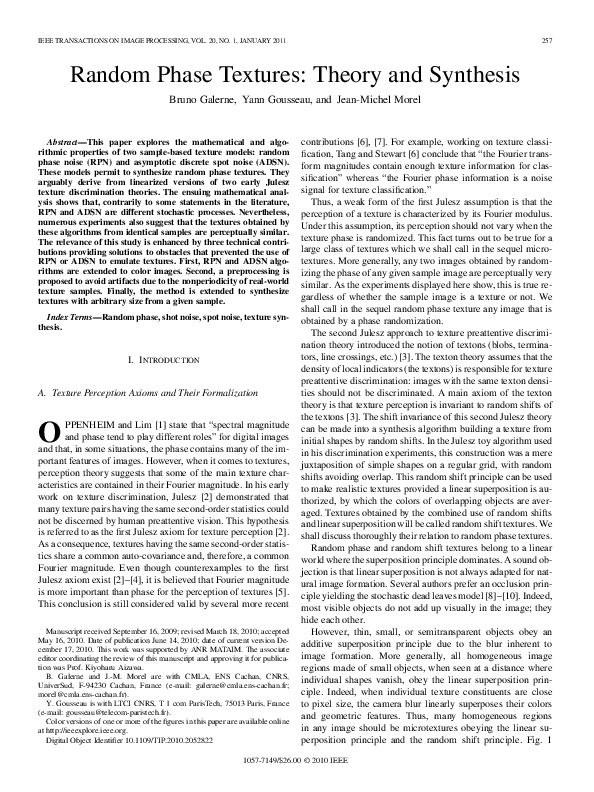 (PDF) Random Phase Textures: Theory and Synthesis
