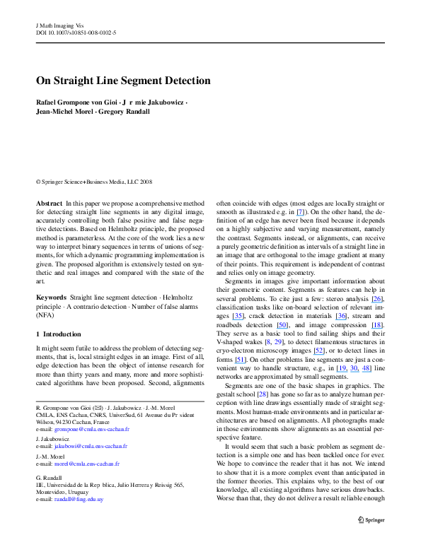 Pdf Parameterless Detection Of Line Segments