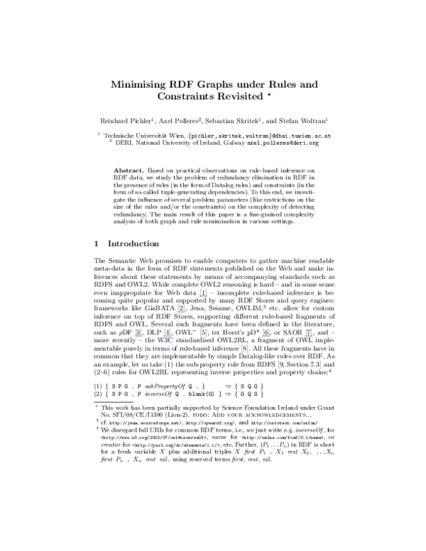 (PDF) Minimising RDF Graphs under Rules and Constraints Revisited