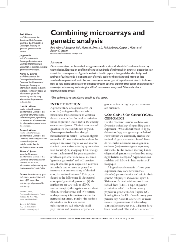 (PDF) Combining microarrays and genetic analysis