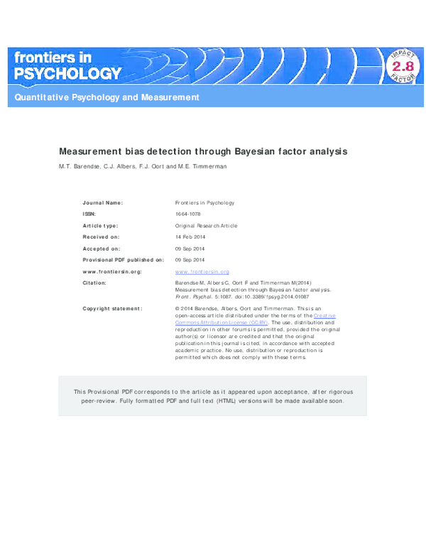(PDF) Measurement bias detection through Bayesian factor analysis