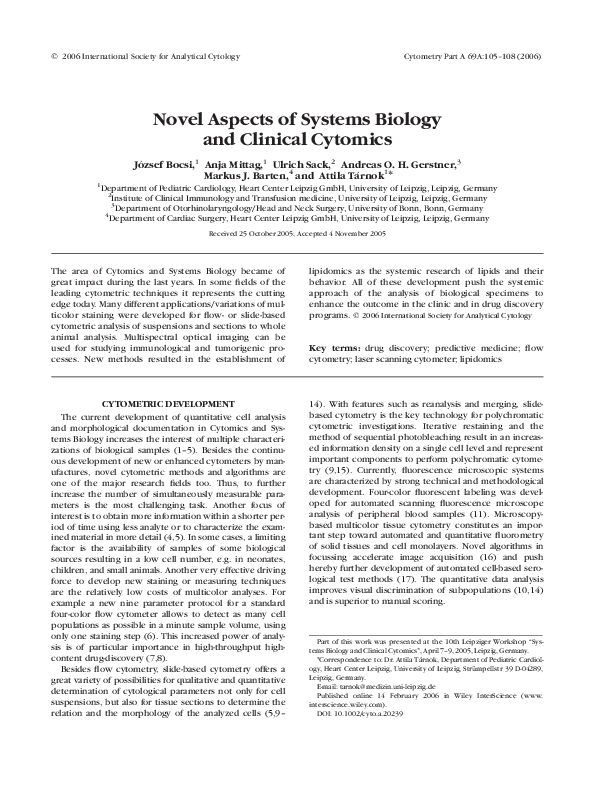 (PDF) Novel aspects of systems biology and clinical cytomics