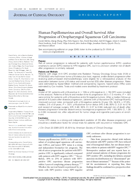 (PDF) Human papillomavirus and overall survival after progression of ...
