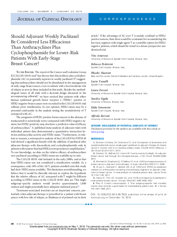 (PDF) Should adjuvant weekly paclitaxel be considered less efficacious ...