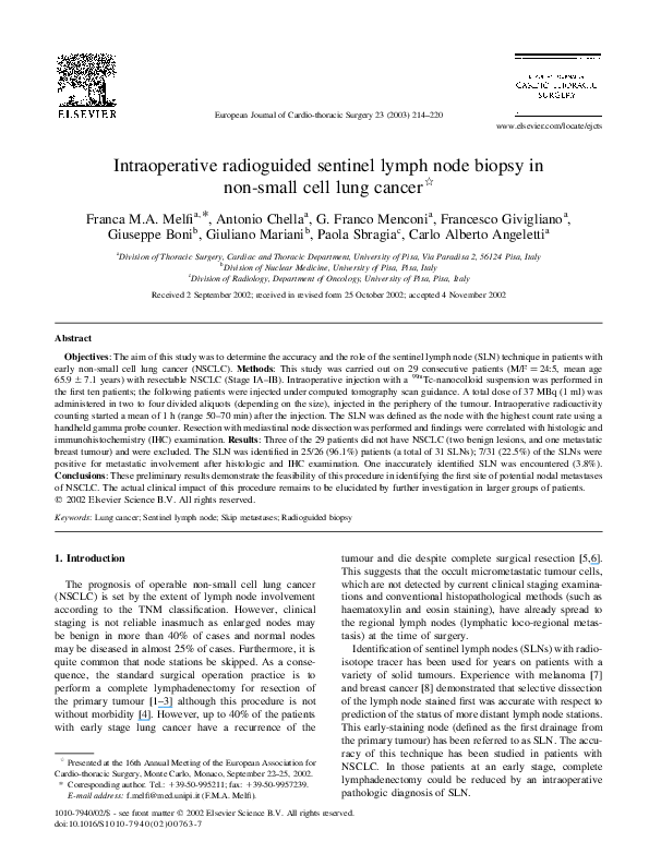 (PDF) Intraoperative, Radio-Guided Sentinel Lymph Node Mapping in 110 ...