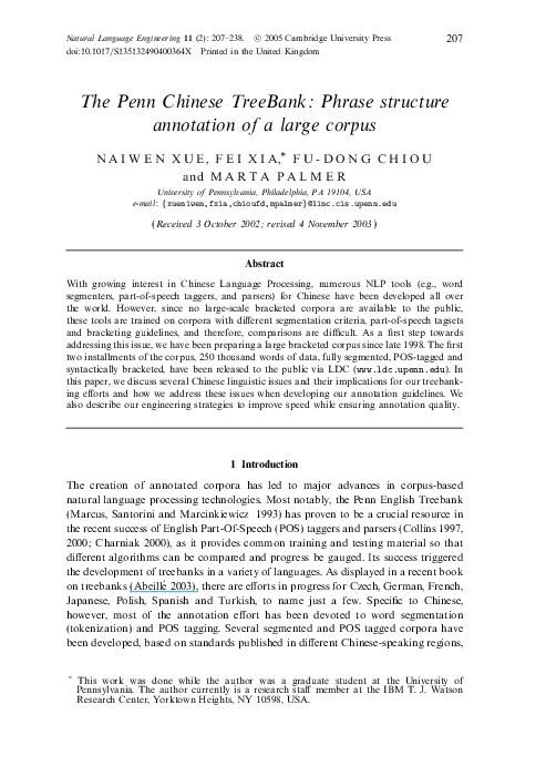 (PDF) The Penn Chinese TreeBank: Phrase structure annotation of a large corpus | Martha Palmer ...