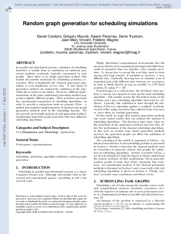 (PDF) Random graph generation for scheduling simulations