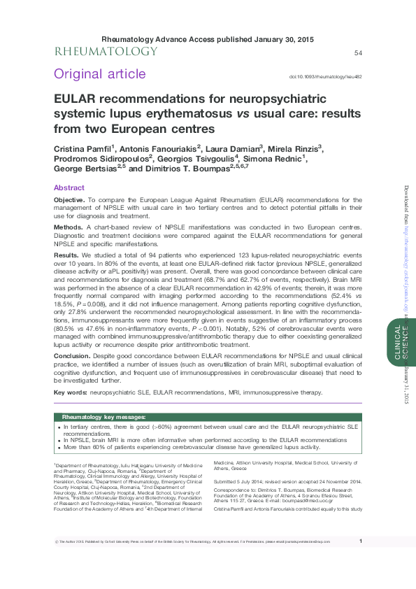 (PDF) EULAR recommendations for neuropsychiatric systemic lupus ...