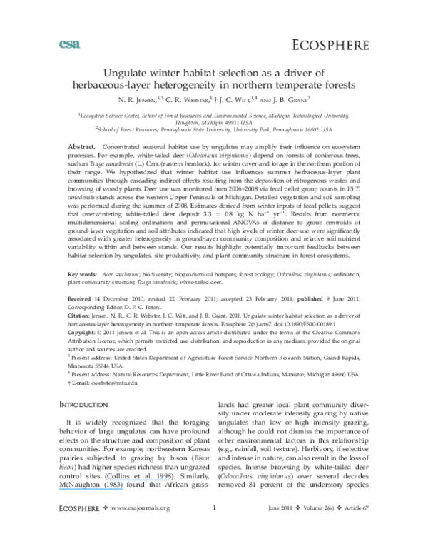 (PDF) Ungulate winter habitat selection as a driver of herbaceous-layer ...