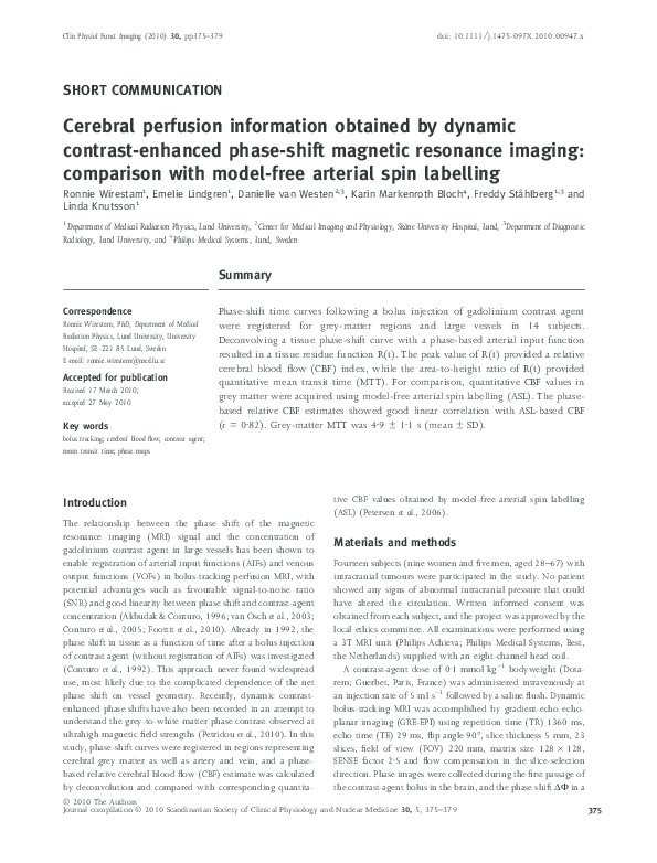 (PDF) Cerebral perfusion information obtained by dynamic contrast-enhanced phase-shift magnetic ...