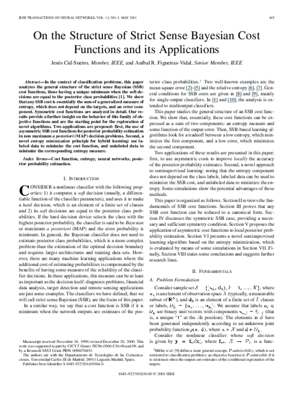 (PDF) On the structure of strict sense Bayesian cost functions and its ...