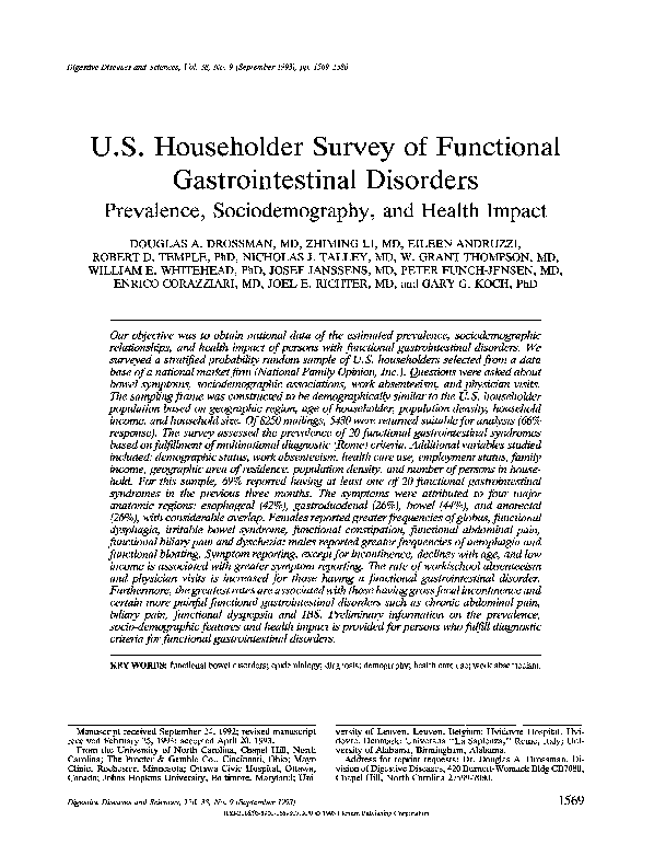 (PDF) U. S. Householder survey of functional gastrointestinal disorders