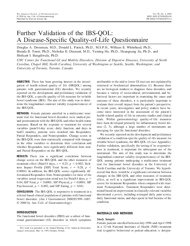 (PDF) Further validation of the IBS-QOL: a disease-specific quality-of ...