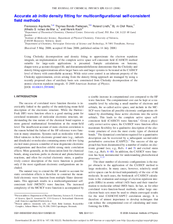 Pdf Accurate Ab Initio Density Fitting For Multiconfigurational Self