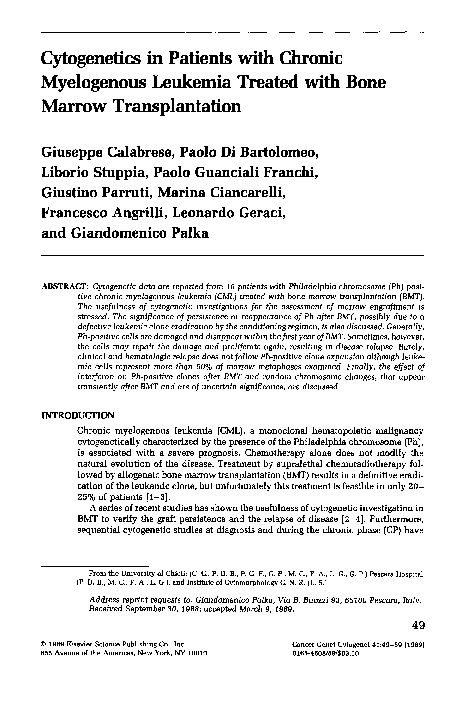 (PDF) Cytogenetics in patients with chronic myelogenous leukemia ...