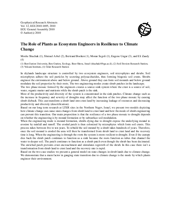 (PDF) The Role of Plants as Ecosystem Engineers in Resilience to Climate Change