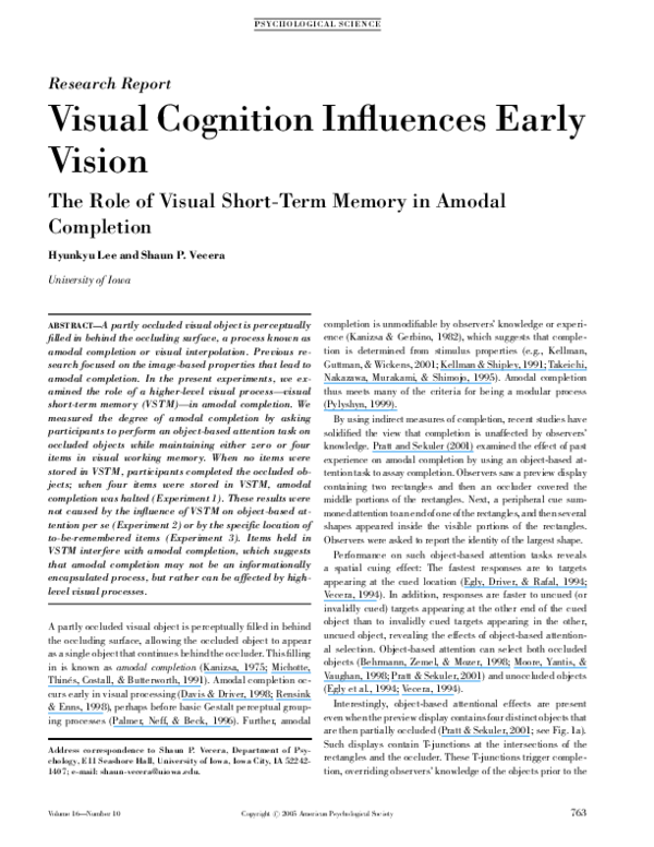 (PDF) Visual cognition influences early vision: the role of visual ... (PDF) Visual cognition influences early vision: the role of visual ...