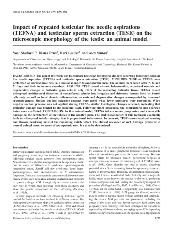 (PDF) Impact of repeated testicular fine needle aspirations (TEFNA) and ...