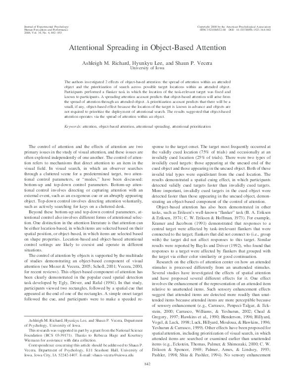 Pdf Attentional Spreading In Object Based Attention