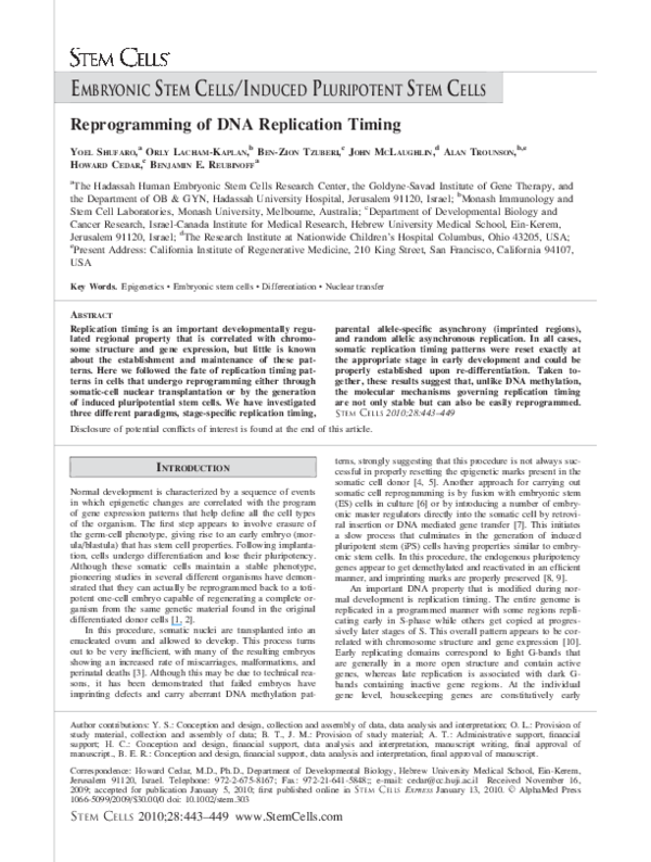 (PDF) Reprogramming DNA Replication Timing Mechanisms
