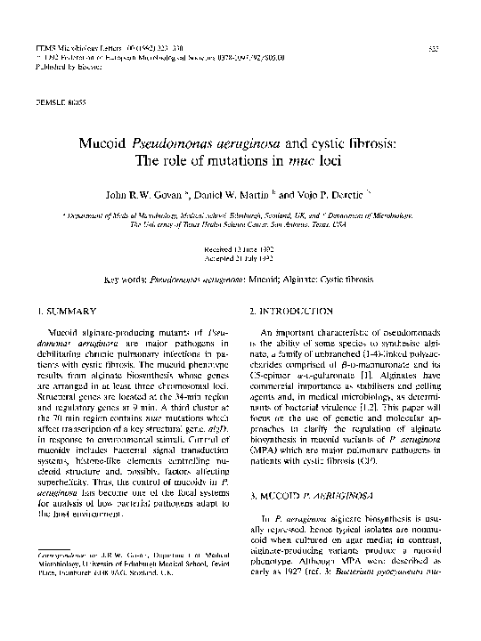 (PDF) Mucoid Pseudomonas aeruginosa and cystic fibrosis: The role of ...