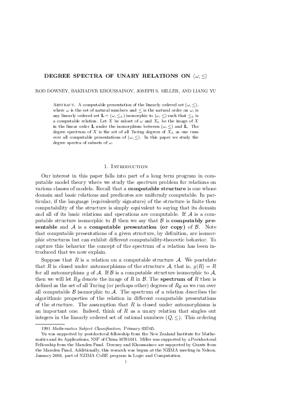 (PDF) DEGREE SPECTRA OF UNARY RELATIONS ON h!;i