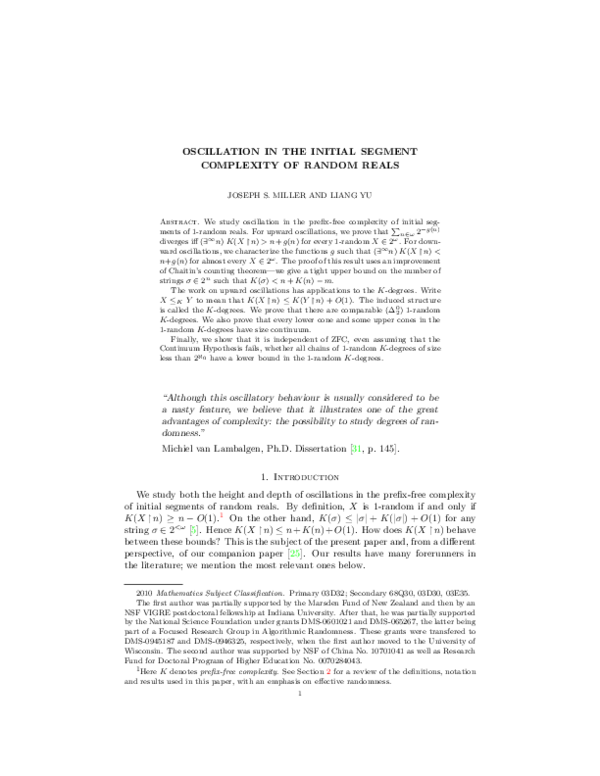 (PDF) Oscillation in the initial segment complexity of random reals