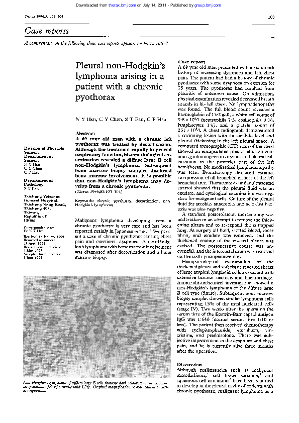 (PDF) Pleural non-Hodgkin's lymphoma arising in a patient with a ...