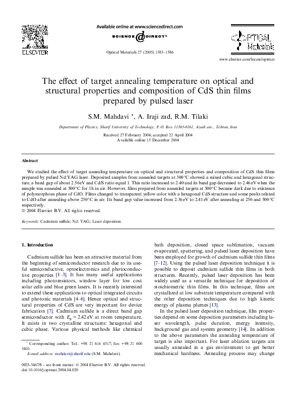 (PDF) The effect of target annealing temperature on optical and structural properties and ...