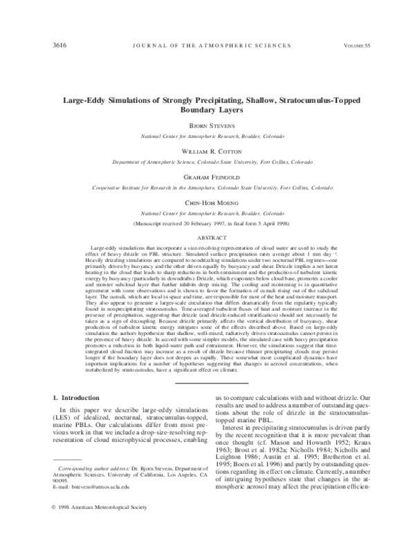 (PDF) Large-Eddy Simulations of Strongly Precipitating, Shallow, Stratocumulus-Topped Boundary ...