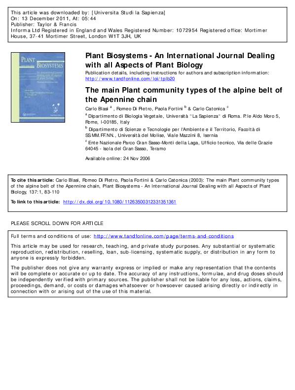 (PDF) The main plant community types of the alpine belt of the Apennine ...