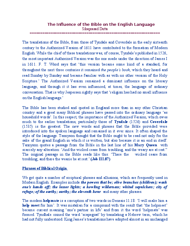 (DOC) The Influence of the Bible on the English Language