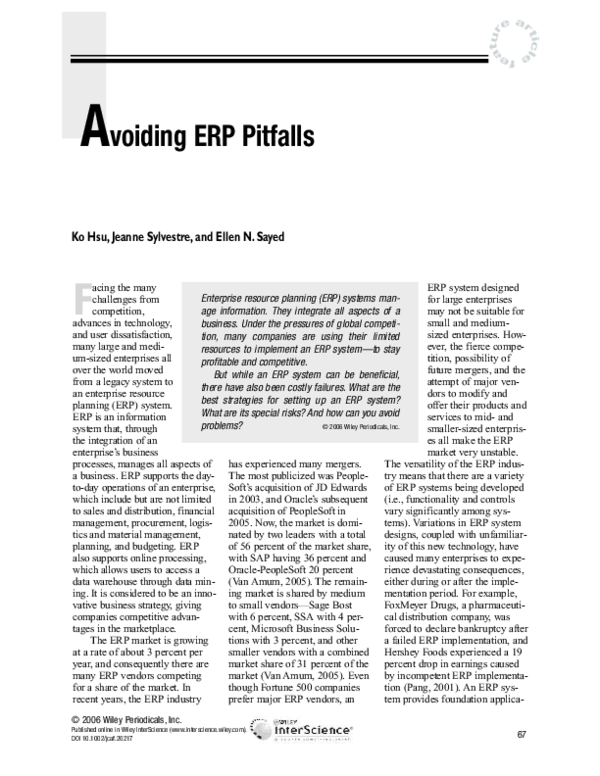 (PDF) Avoiding ERP pitfalls