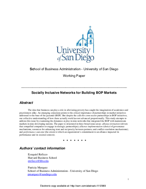 (PDF) Socially Inclusive Networks for Building BOP Markets